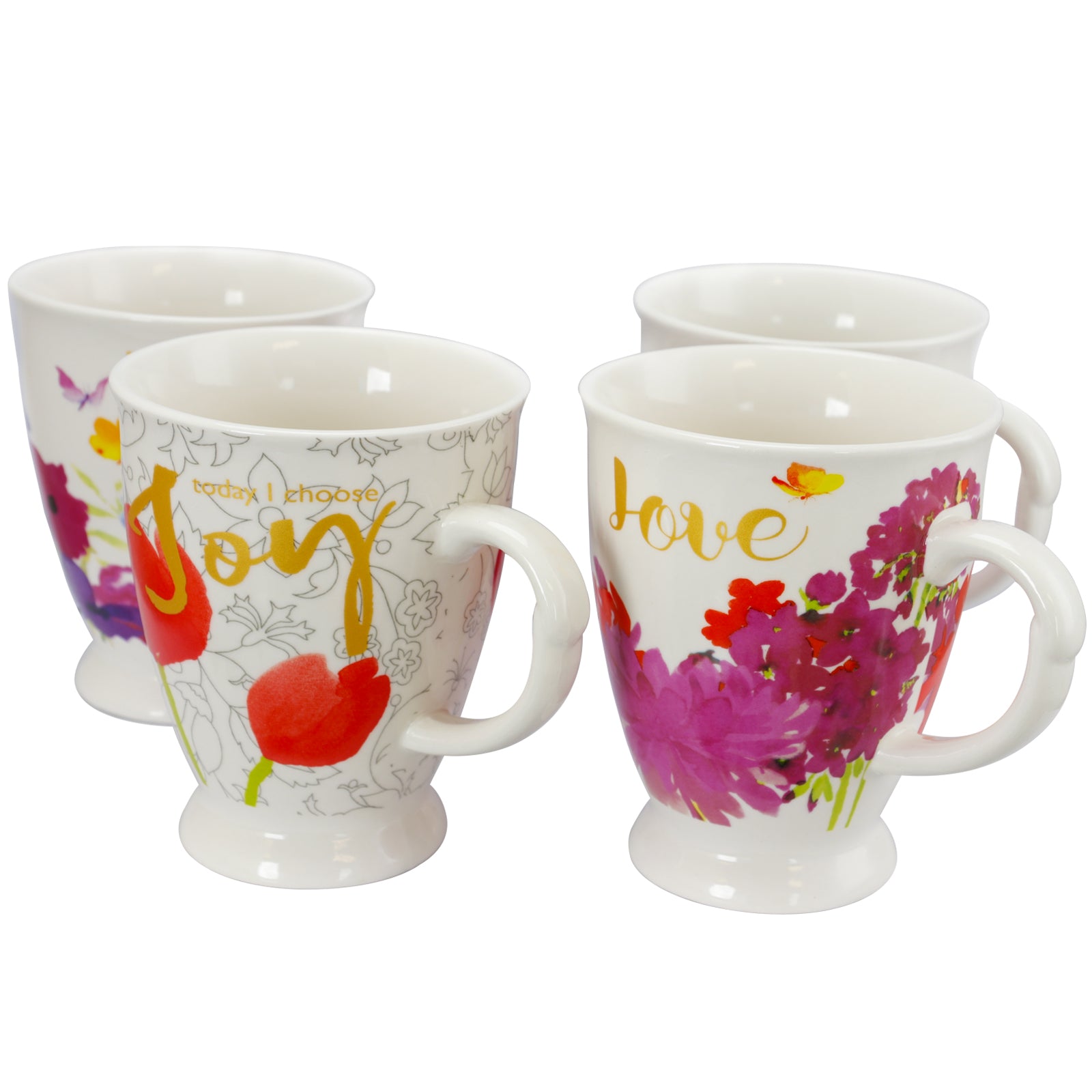Gibson Home Bold Floral 17.4 oz Cup Set, Set of 4 Assorted Designs ...