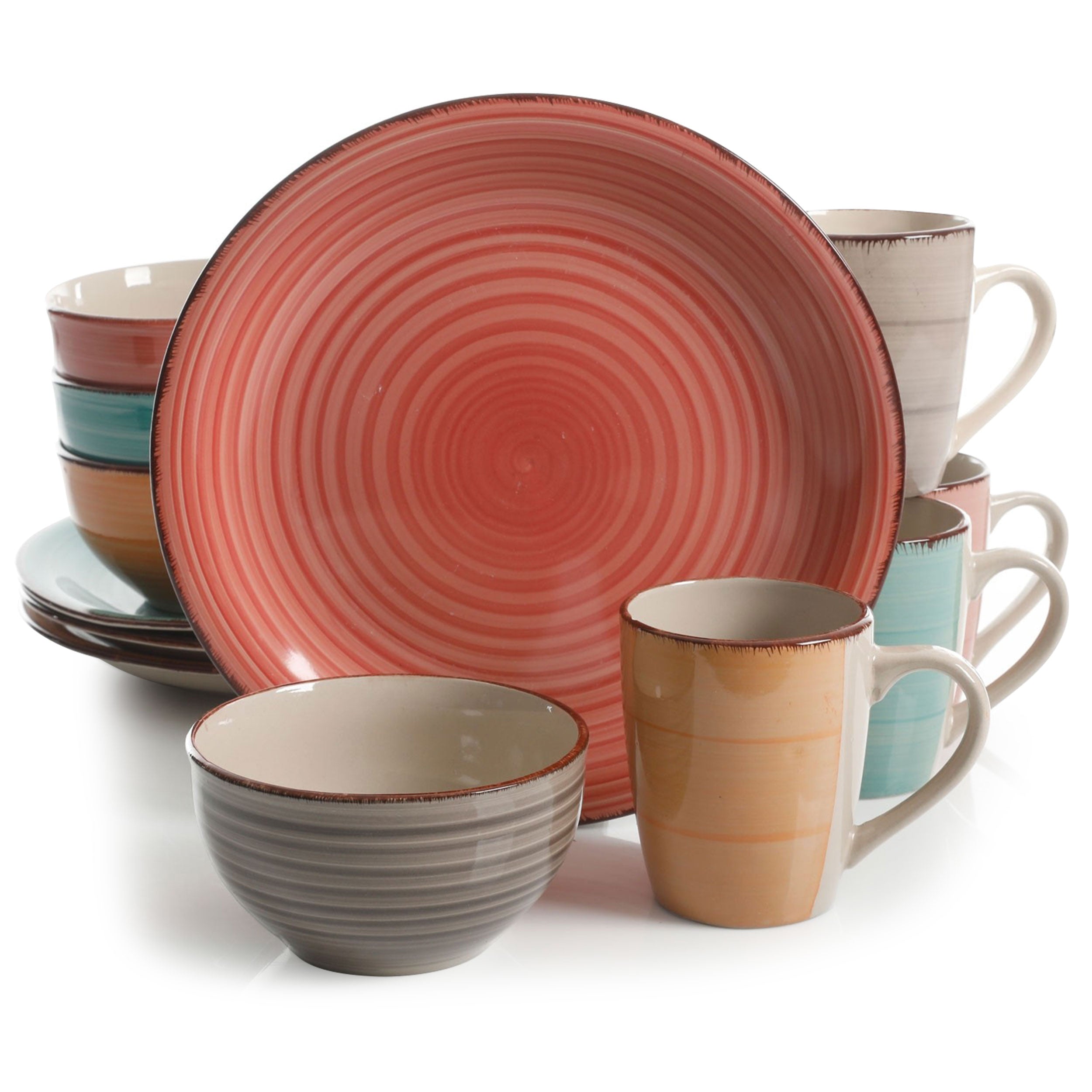 Gibson Home 12 Piece Pastel Stoneware Dinnerware Set in Assorted Color ...
