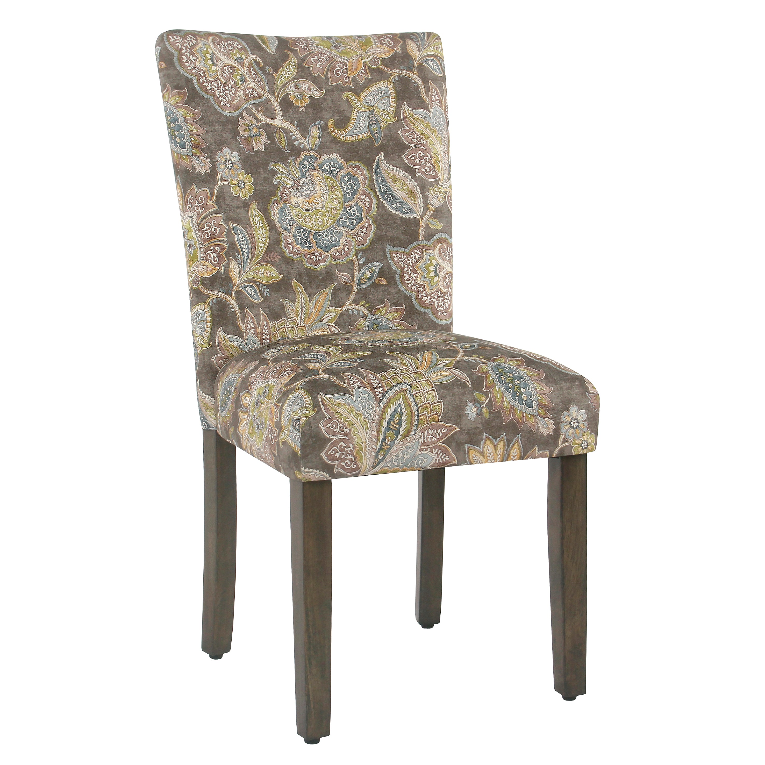 Floral Print Fabric Upholstered Parsons Chair with Wooden Legs Multico ...