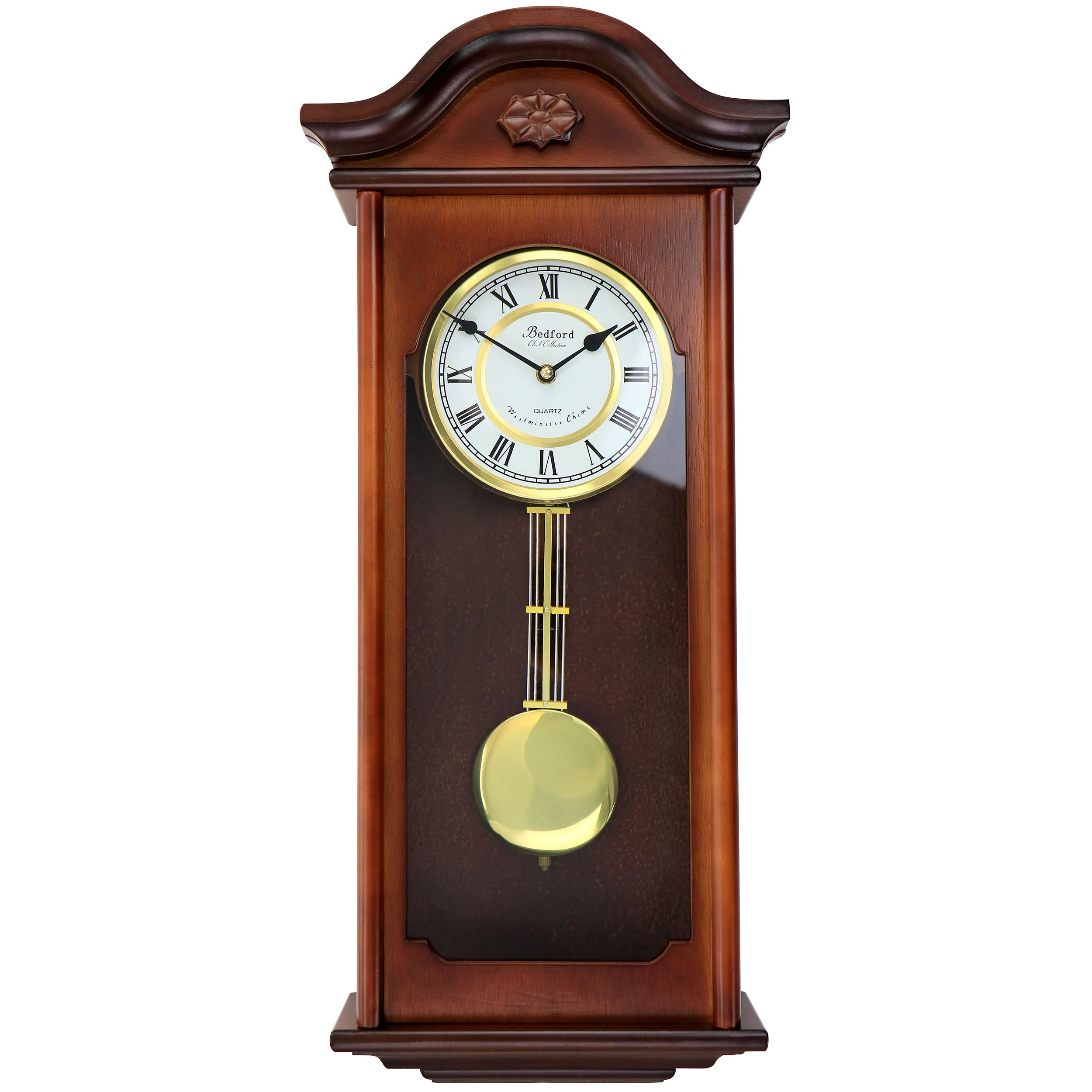 Bedford Clock Collection Jacob 22.75 Inch Mahogany Chiming Pendulum Wa ...