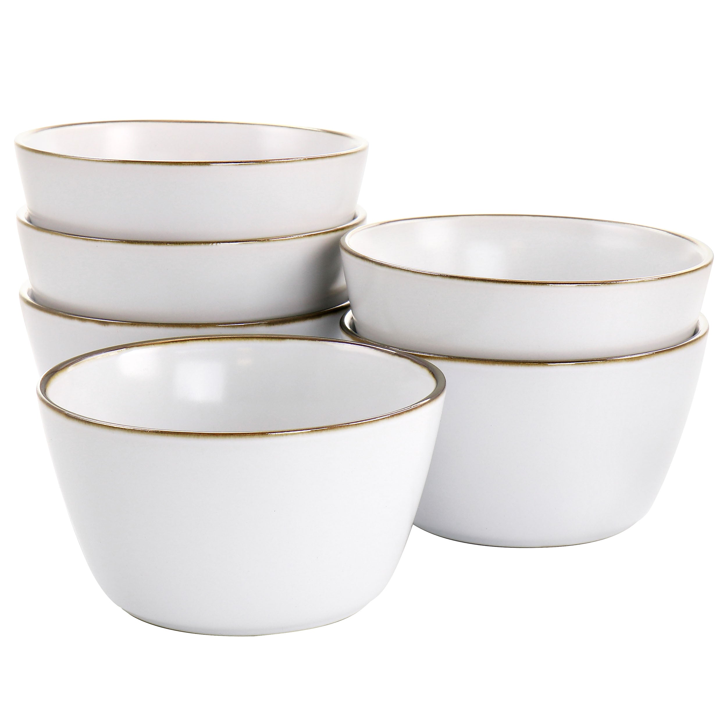 Elama Arthur 6 Piece Stoneware Bowl Set in Matte White with Gold Rim ...